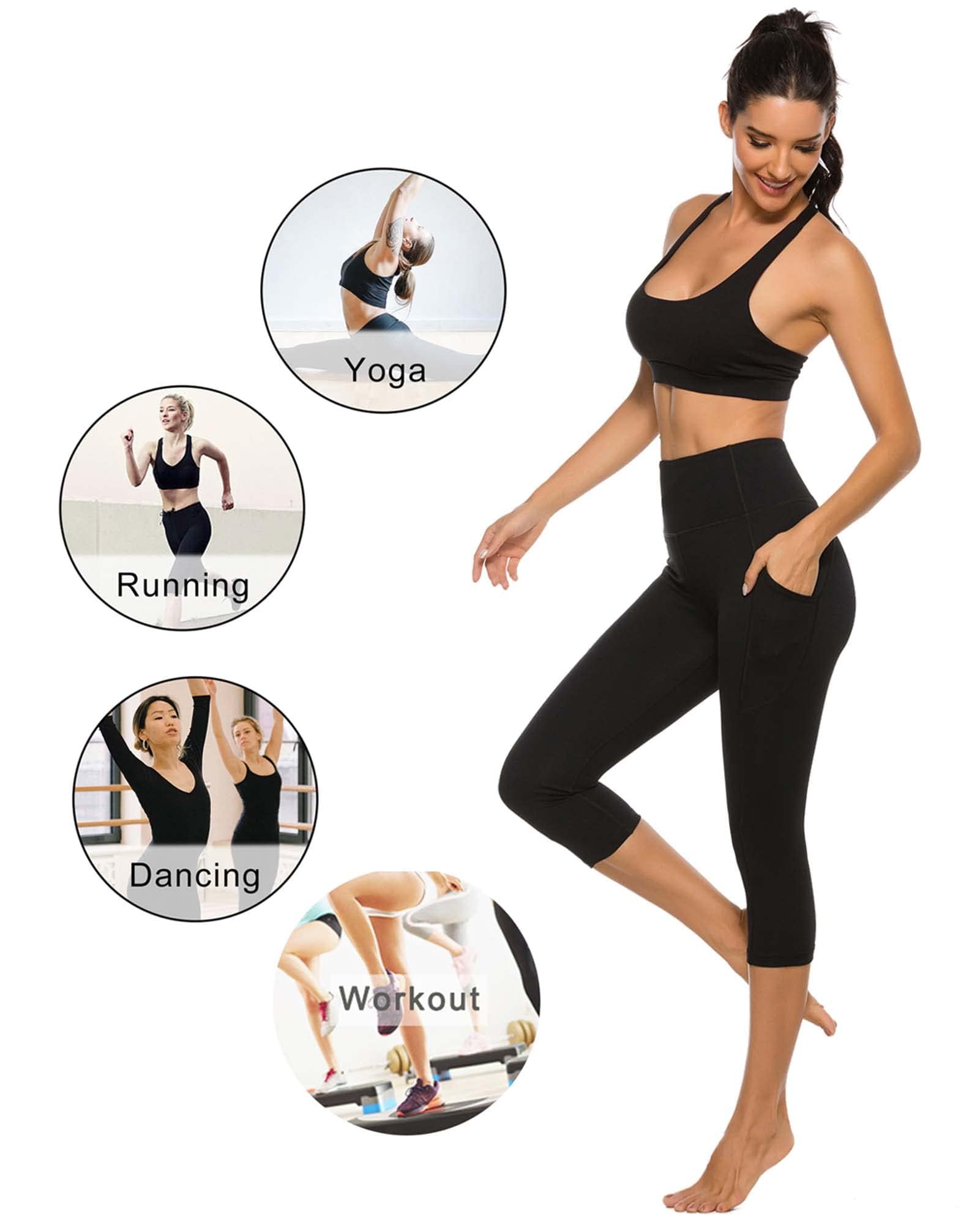 Stelle Womens High Waisted Leggings Capri Pants with Pockets for Gym Workout and Yoga (Silky Soft Compression-Grey, Medium)
