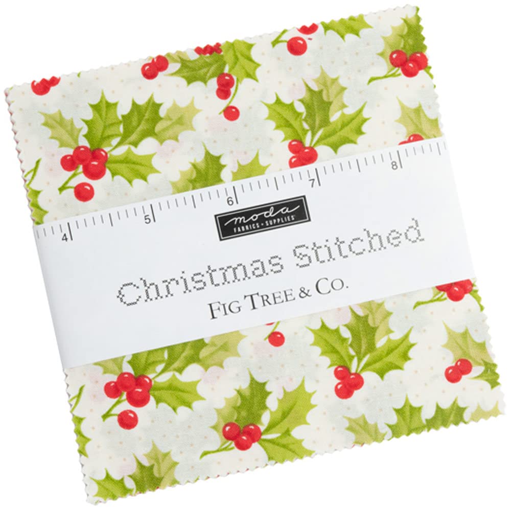 Moda Fabrics Christmas Stitched Charm Pack by Fig Tree & Co; 42-5' Precut Fabric Quilt Squares, Assorted, 5 Inches
