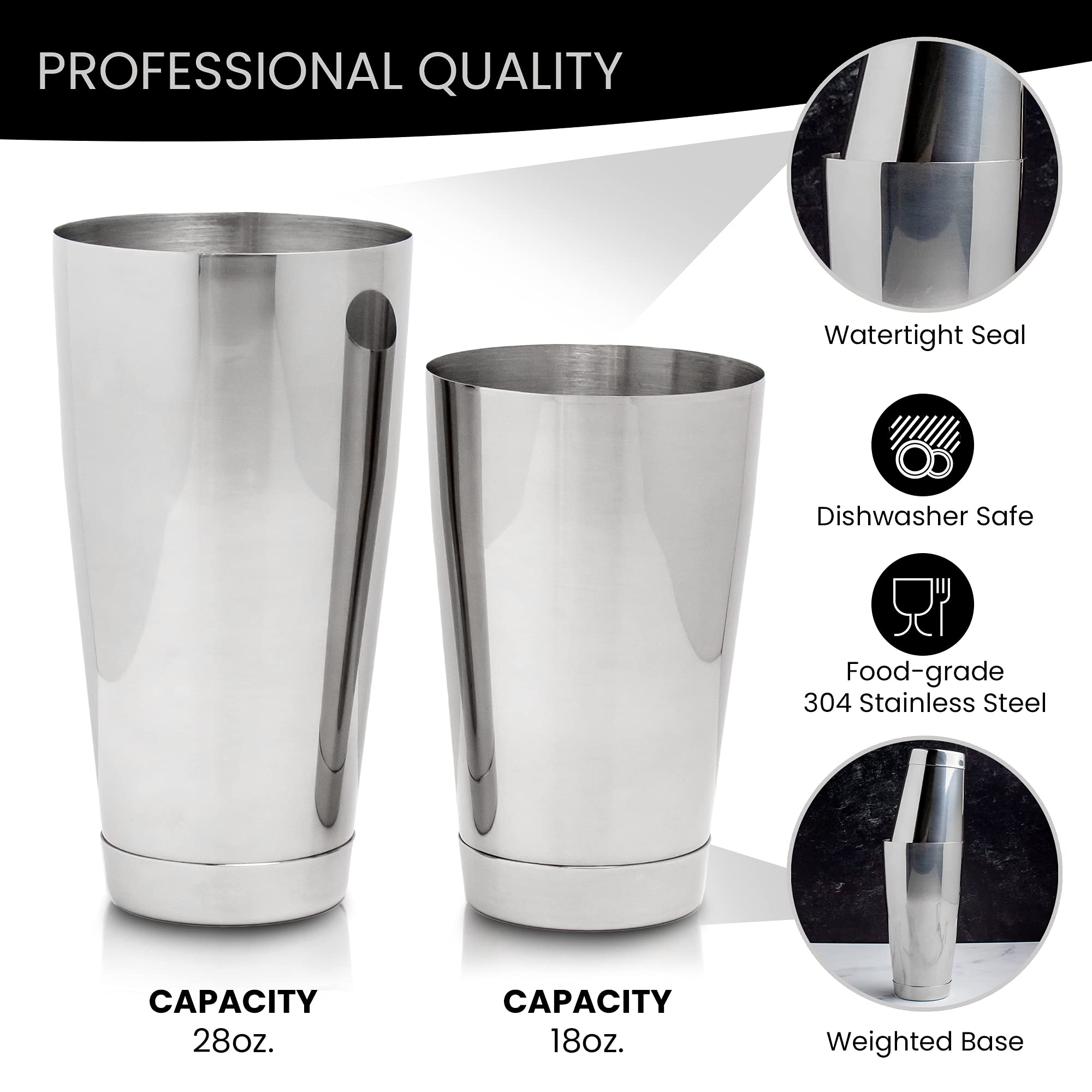 The Art of Craft Boston Shaker Set: Two Piece 18oz and 28oz Weighted Stainless Steel Professional Bartender Cocktail Shaker Tins