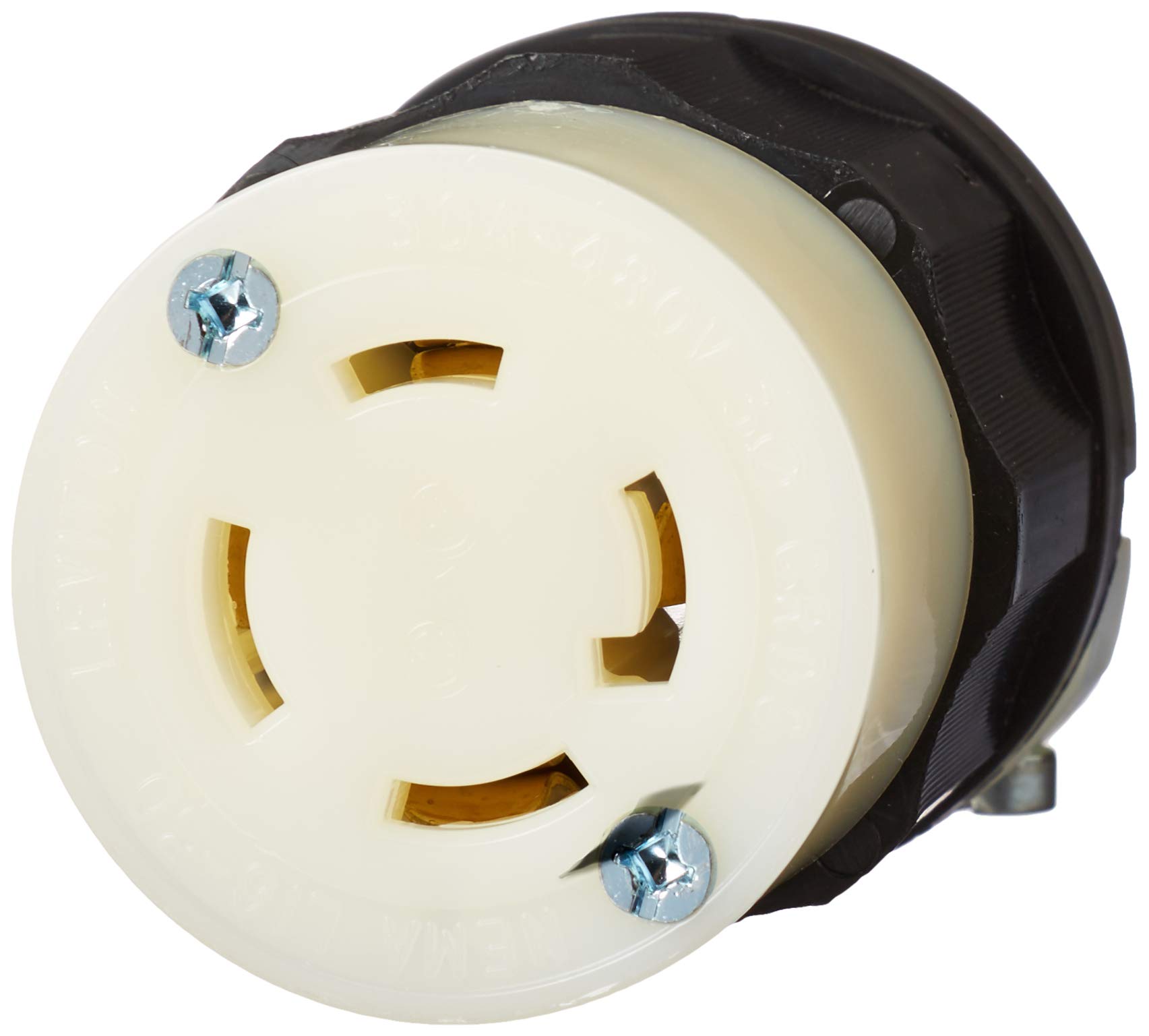 Leviton 2733 30 Amp, 480 Volt 3-phase, NEMA L16-30R, 3P, 4W, Locking Connector, Industrial Grade, Grounding - Black-White