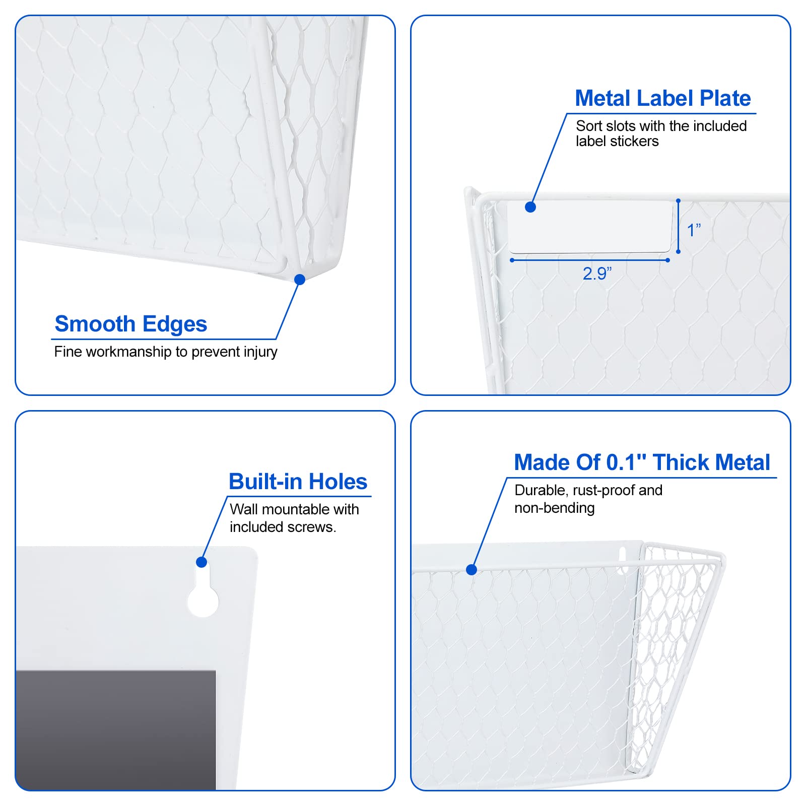 Magnetic File Holder for File Cabinets,1-Tier No Drilling Durable Magnetic Paper Holder, White Mesh Magnetic File Organizer for Refrigerator, Magazine Organizer, Writing Label Included (2 packs)
