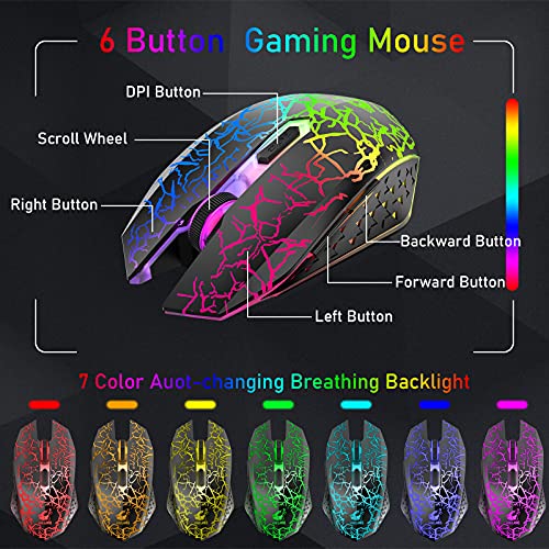ZIYOU LANG Wireless Gaming Keyboard and Mouse Combo with Wired RGB Speakers for PC Mac Gamers