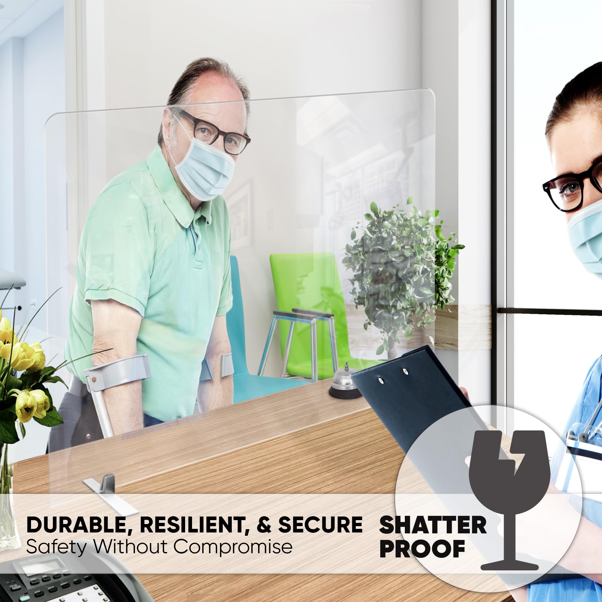 Plexiglass Table Top Sneeze Guard β Desk Divider for Students, Office, Transactions β Acrylic Shield | (24" x 24" with Cutout)