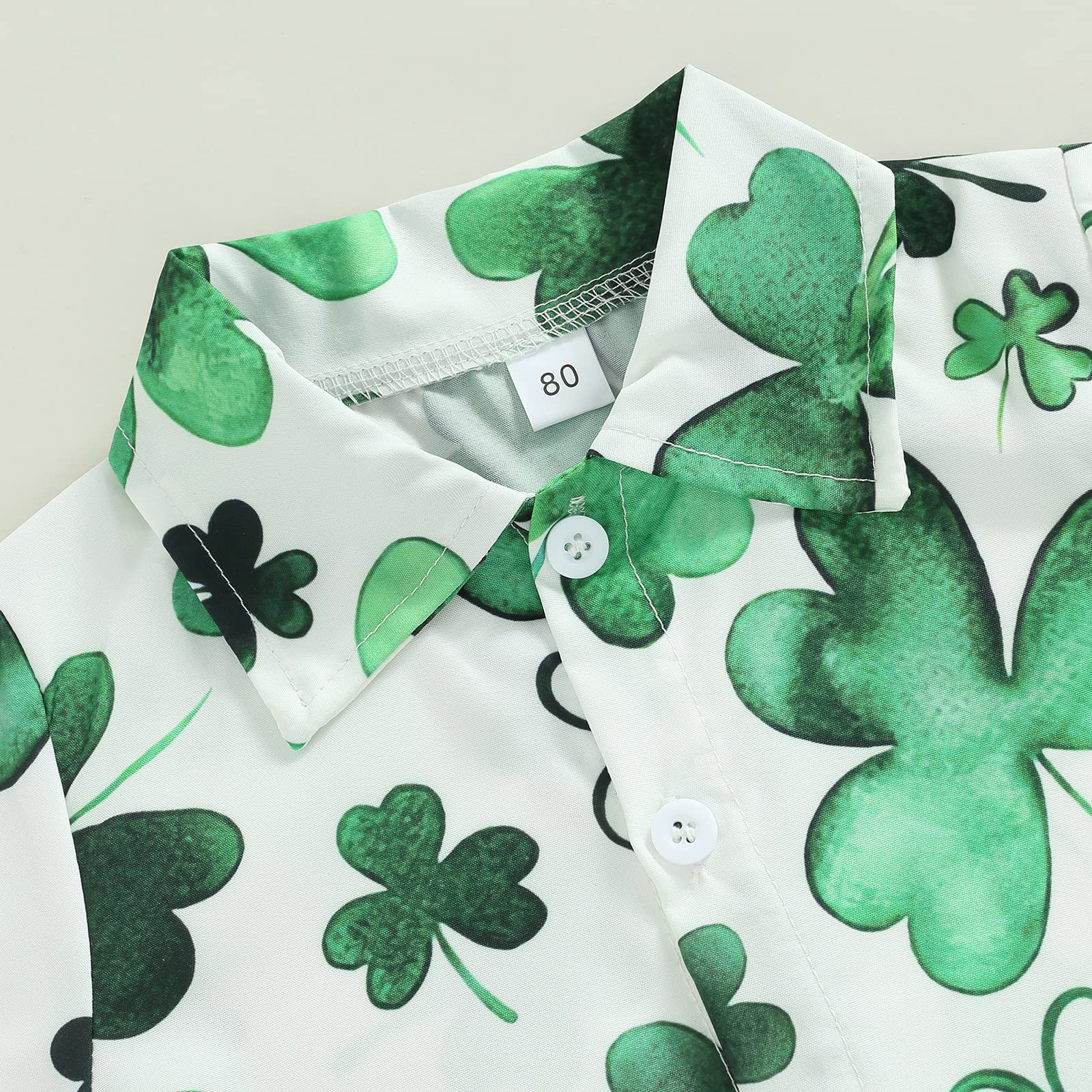 Youweixiong Toddler Baby Boy St. Patrick's Day Outfits Clover Short Sleeve Button Down Shirt Top Solid Shorts Set Summer Clothes 2Pcs (White, 4-5 Years)