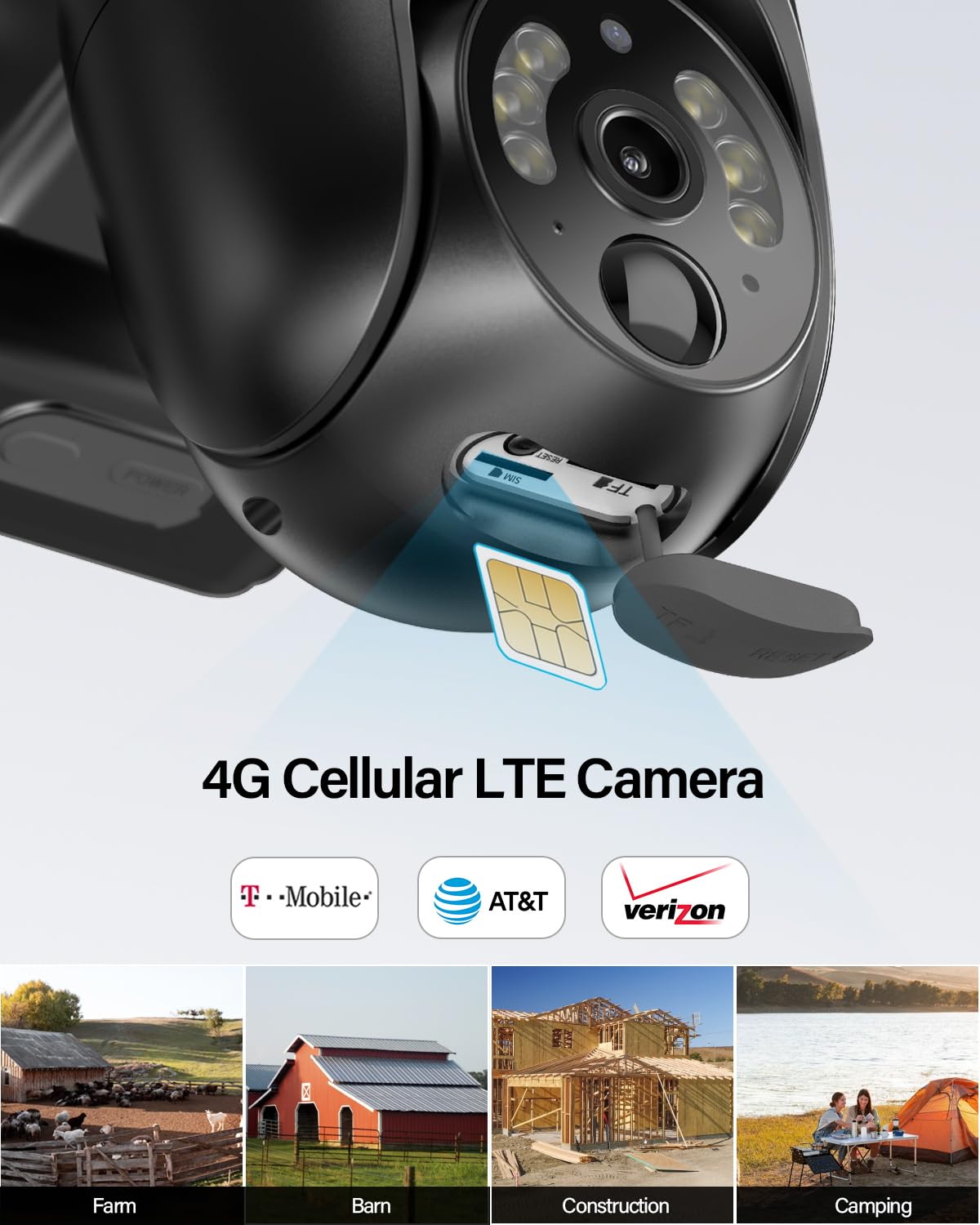 Oculview 4G LTE Cellular Security Camera, No Wi-Fi Needed Security Solar Cameras Wireless Outdoor with SIM Card, 2K HD Video, 360 View, Color Night Vision, PIR Motion