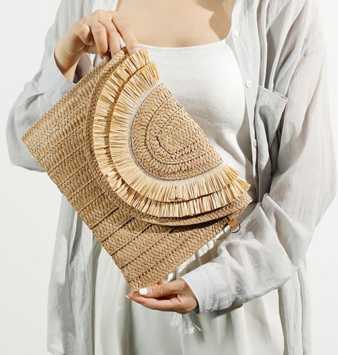 Solyinne Womens Woven Straw Clutch Bags Crossbody Shoulder Bag Straw Bag Satchel Purses Woven Wallet