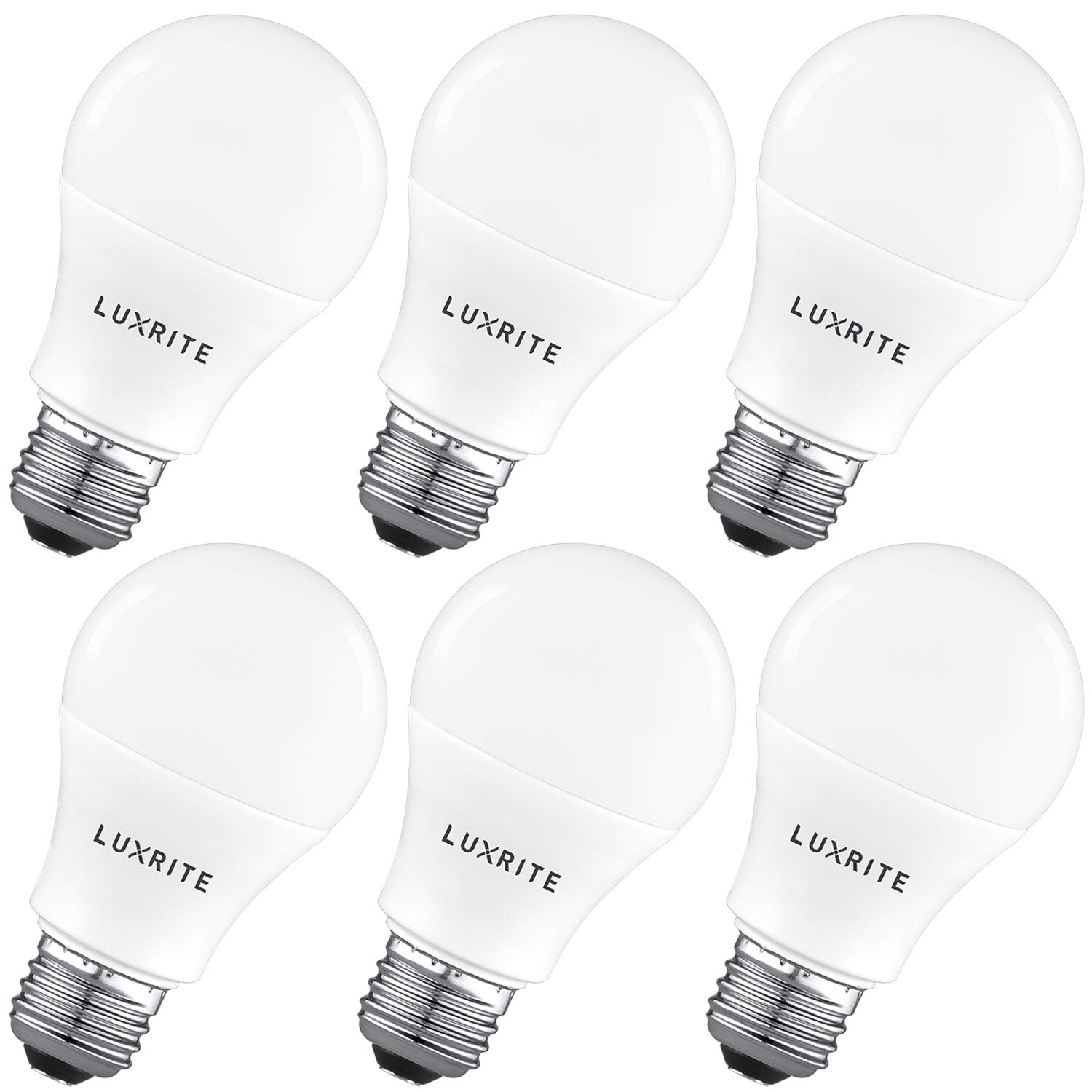 LUXRITE A19 LED Light Bulb 100W Equivalent, 5000K Bright White Non-Dimmable, 1600 Lumens, Standard LED Bulb 15W, E26 Medium Base, UL Listed, Perfect for Table Lamps and Home Lighting (6 Pack)