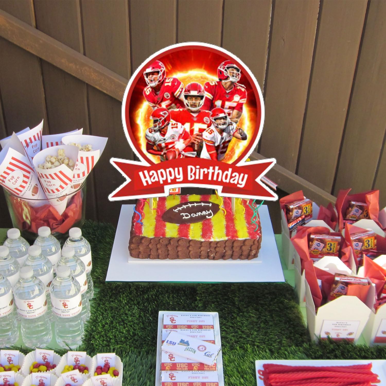 Patrick Mahomes Party Decorations,Football Birthday Party Supplies Includes Banner - Cake Topper - 12 Cupcake Toppers - 18 Balloons