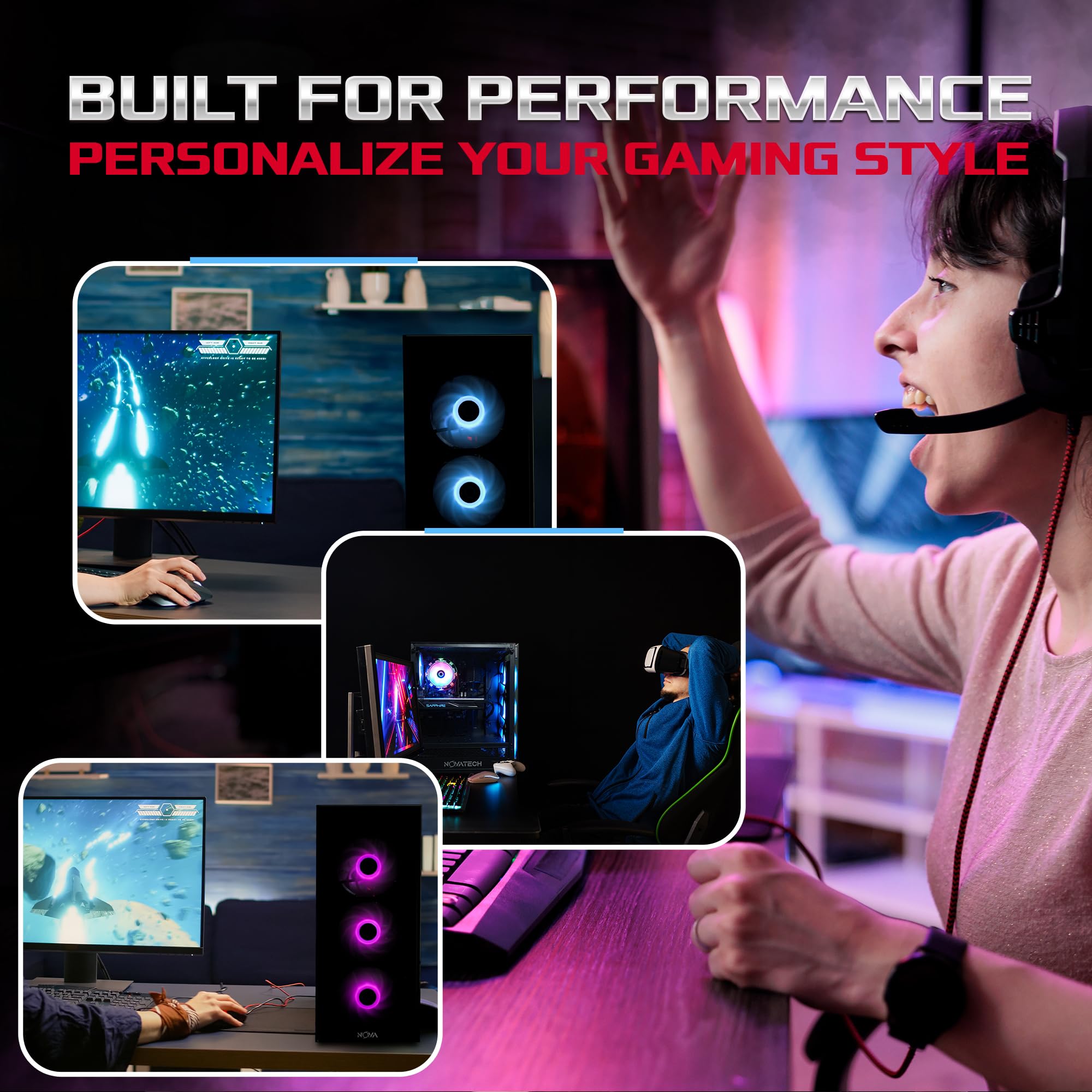 NOVATECH Gaming Desktop PC,Intel Core i5 3.3-3.7 GHz,MSI Rx 570 4GB GDDR5,16G RAM,512G SSD,WiFi,RGB Fanx4, W10P64, Gaming Desktop Computer