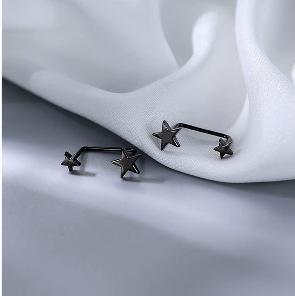 Reffeer 925 Sterling Silver Star Half Hoop Earrings Open Hoops for Women Girls Star Cuff Earrings Wraps (B-Black Gold)