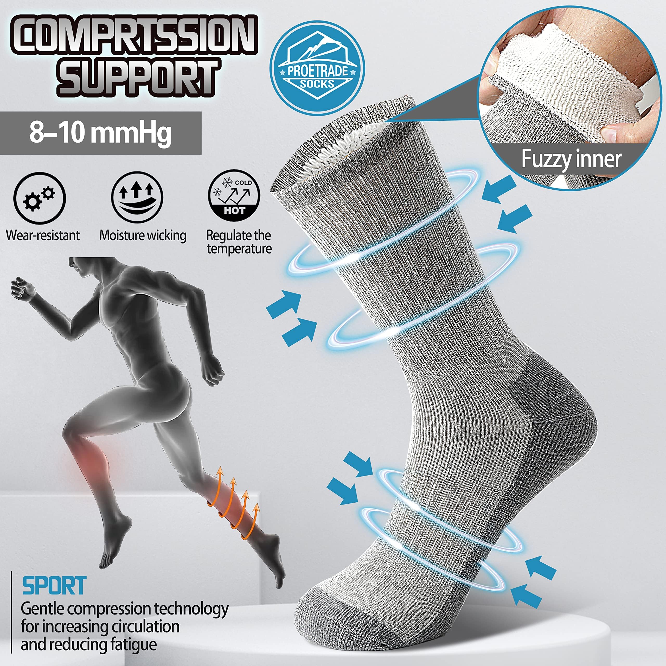 ProEtrade Merino Wool Hiking Socks for Mens Thermal Warm Winter Crew Thick Cushion Boot Work Stockling Stuffers Gift Socks 4 Pairs (Assorted A,M)