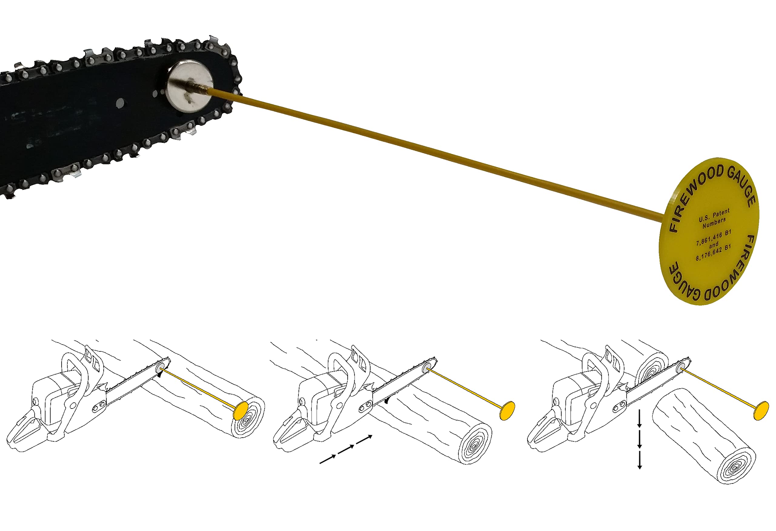 The Firewood Gauge (15β) - The Original Patented Magnetic Firewood Measuring Tool β Strong Durable Flexible Fiberglass with a Whopping 88 Pound Pulling Force Magnet attaches to Any Chainsaw Bar