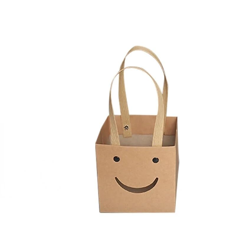 MODADA Gift Bags 12/24Pcs Kraft Paper Smiley Gift Bags with PVC Transparent Window Shopping Flower Packaging Bag Wedding Souvenirs for Guests (Color : Kraft Paper A, Size : 24PCS_L)