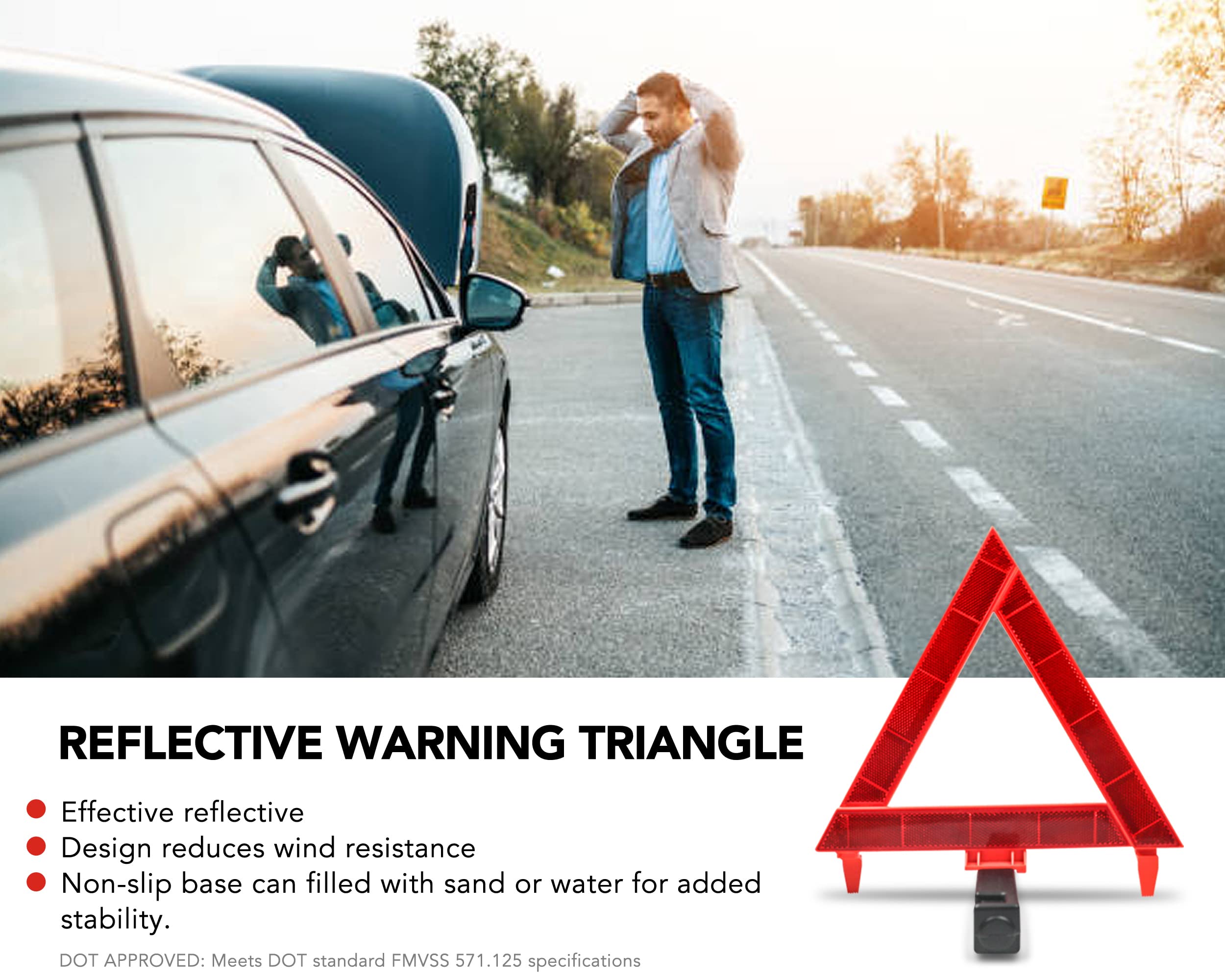 Roadside Emergency Car Kit, Road Trip with Portable Air Compressor, Jumper Cables, Headlamp, First Aid Kit, Auto Vehicle Safety Road Side Assistance Kits for Women and Men