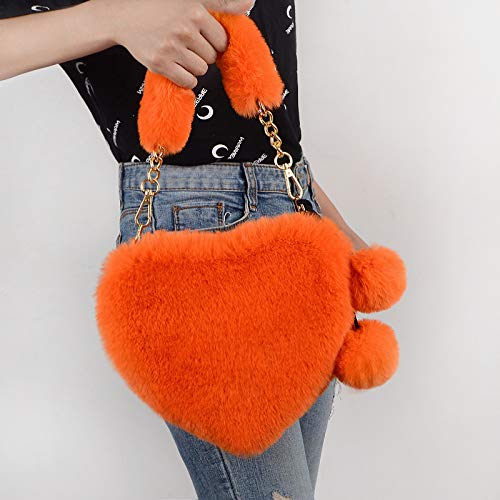 TeoYes Women's Plush Handbag Cute Heart Shape Shoulder Fashion Handbags with Chain Strap