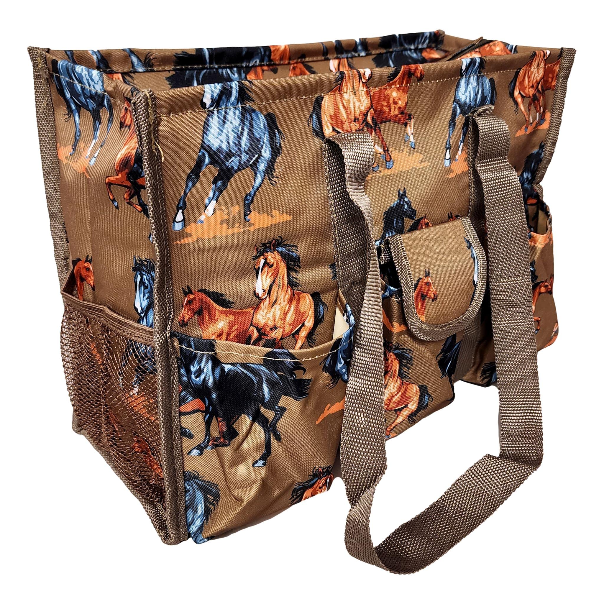 SONA G DESIGNS Multi Pocket Organizing Horse Tote Bag for Nurses, Students, Teachers, Women Zipper Top (Horses)