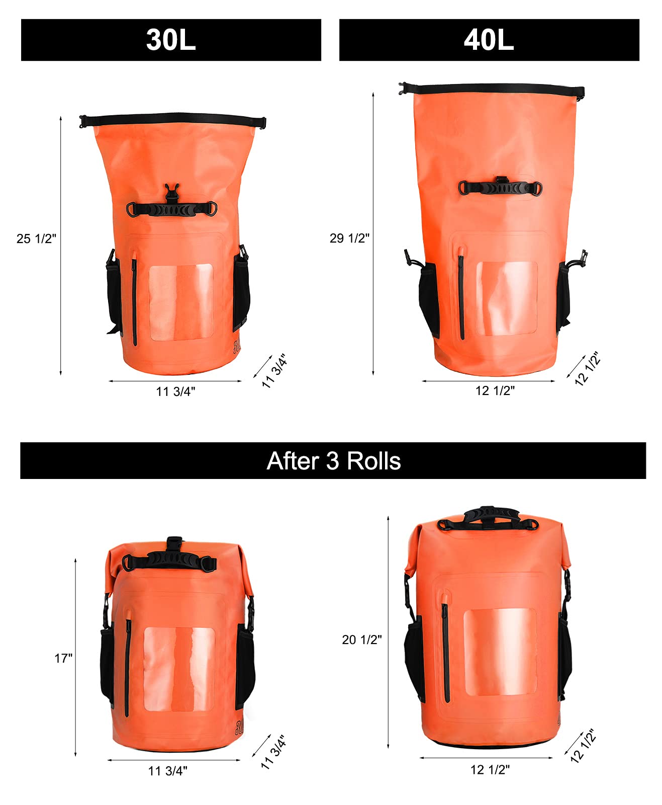 Nepest Waterproof Dry Bag Heavy Duty Roll Top Floating Dry Backpack with Easy Access Front Zipper Pocket for Kayaking,Boating,Rafting,Hiking,Camping,Beach,Orange 40L