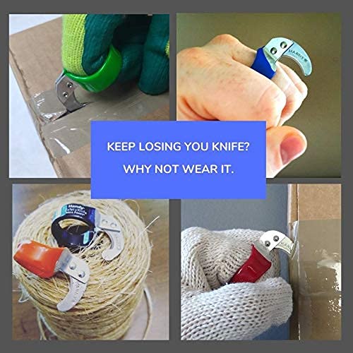 The Original Handy Safety Knife - Utility Ring Knife for Finger with Sharp, Curved Blade - Ring Size 16 - Grey - Standard Blade - Dozen - By Handy Twine Knife