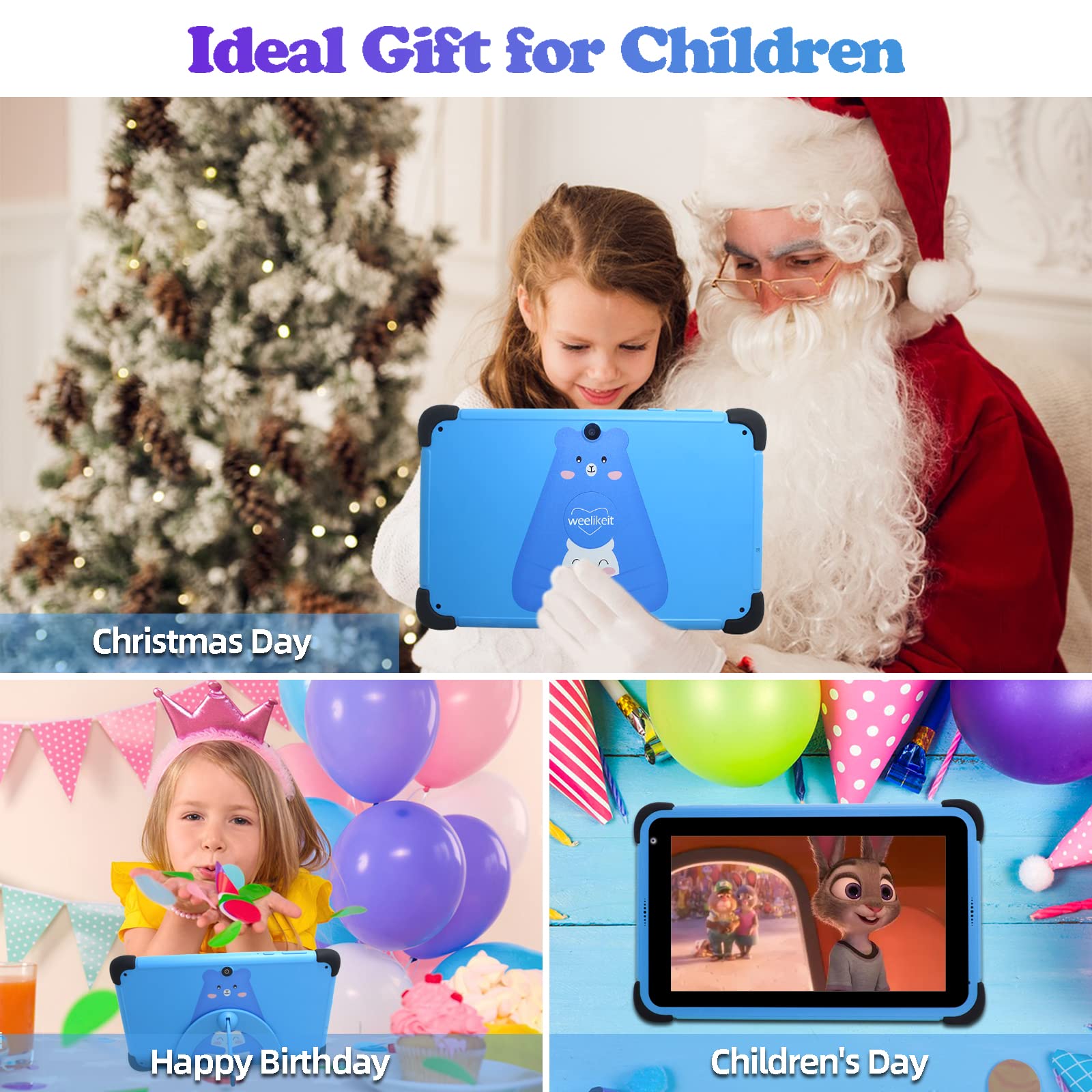 weelikeit Kids Tablet 8 inch Android 11, Learning Tablet for Toddlers, 2+32GB Children Tablets with WiFi 6, Bluetooth, Kids App Pre-Installed, YouTube, Netflix, Case, Stand, Stylus(Blue)