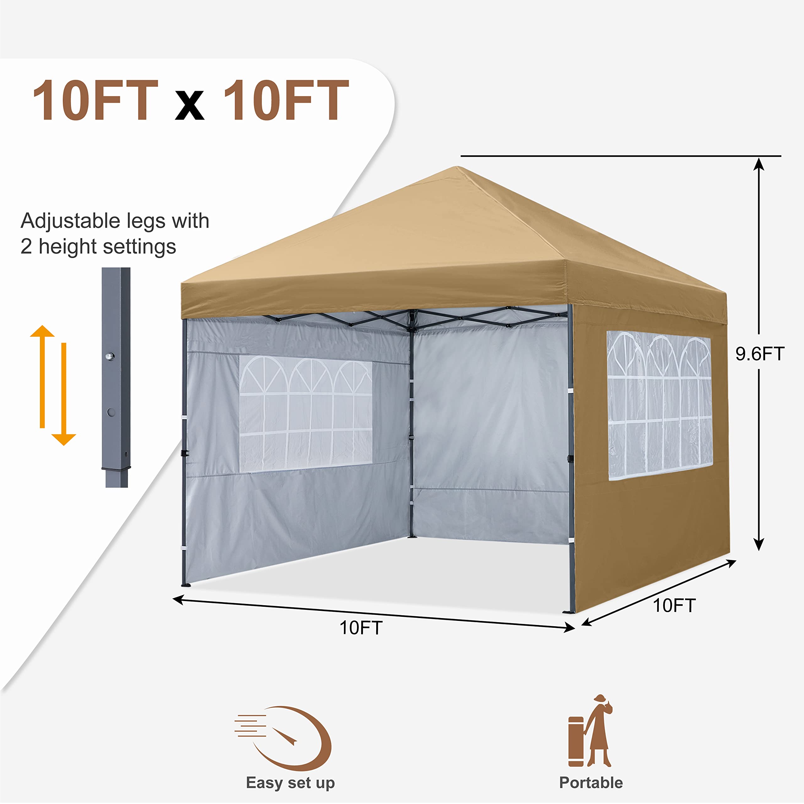 MASTERCANOPY Pop Up Canopy Tent 10x10 with Church Window Sidewalls (10x20, Black)