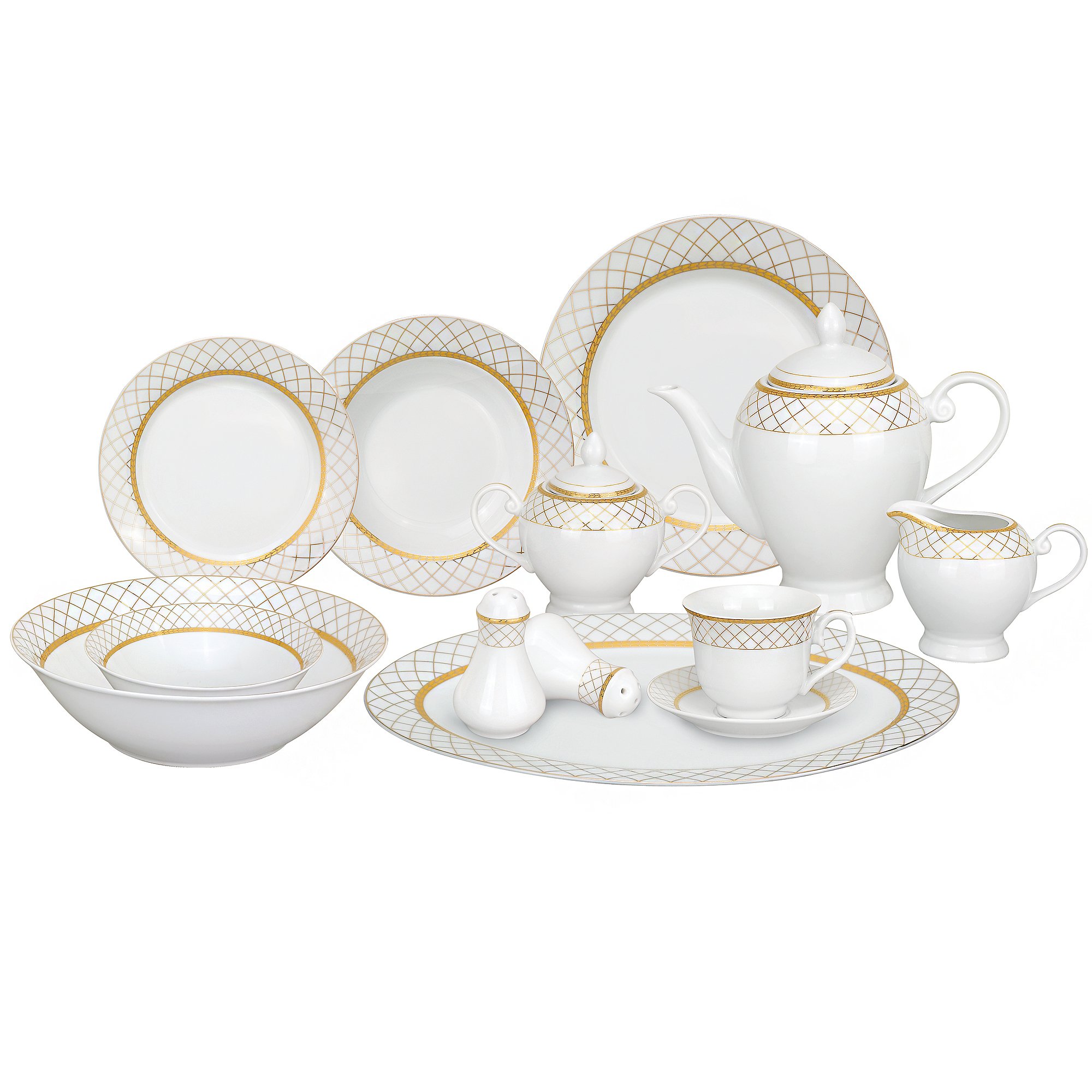 Lorren Home Trends 57-Piece Porcelain Dinnerware Set, Beatrice, Service for 8