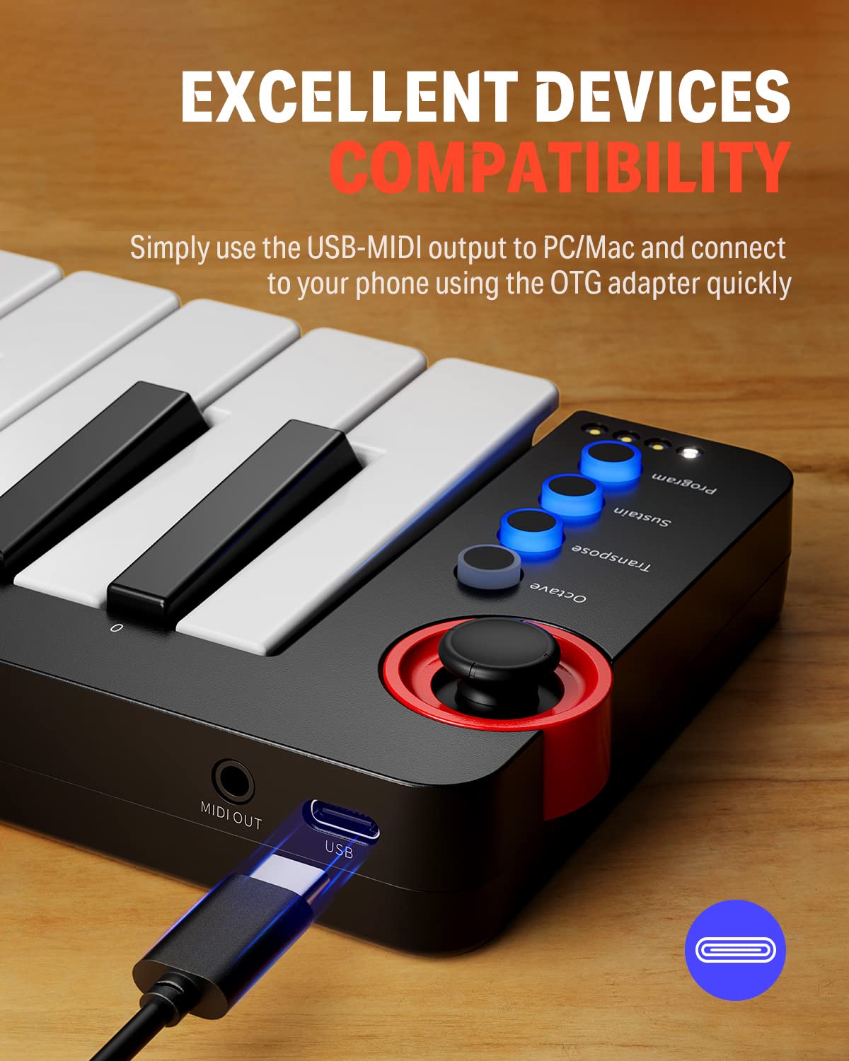 USB MIDI Keyboard Controller 25-Key, Donner N-25 with Velocity-Sensitive Mini Keys & Light-up Rocker and Music Production Software Included, for Mac/PC, Small MIDI Keyboard with 40 Free Courses