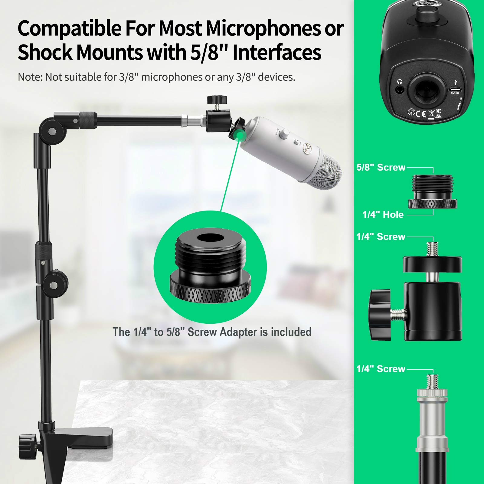 Webcam Stand Camera Mount with Phone Holder & 5/8" Screw, 25in Flexible Projector Stand Gooseneck Desk Mic Stand for Logitech C922 C930e C920 C615 C960 Brio 4K, GoPro, Blue Yeti Snowball Ice