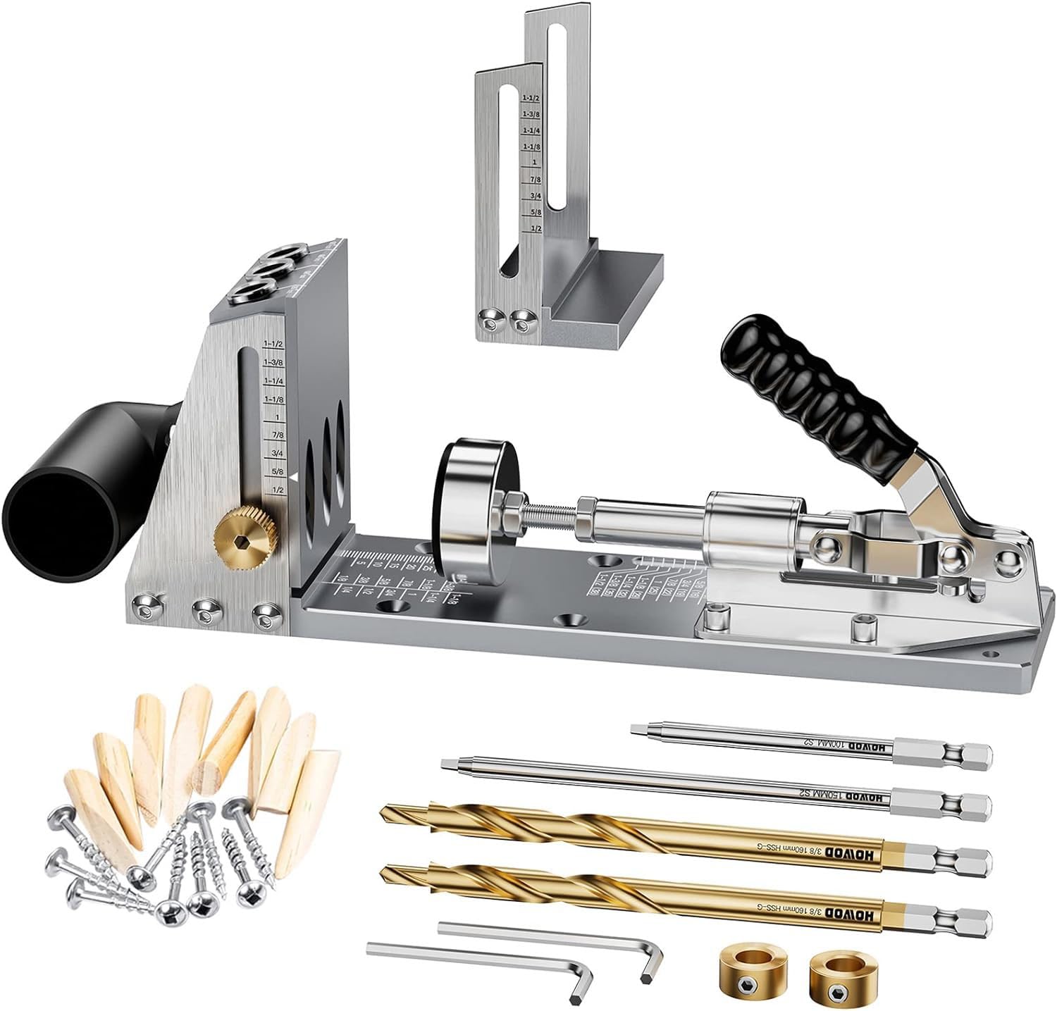 Pocket Hole Jig Kit, All-Metal Pocket Screw Jig, Professional Woodworking Dowel Jig Kit for DIY Carpentry Projects