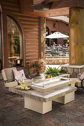 The Outdoor GreatRoom Company Glass Guard - Rectangular Glass Wind Guard for 12" by 42" Crystal Fire Burner - Sturdy Tempered Glass Panels with Aluminum Clips for Attachment - Easy to Assemble
