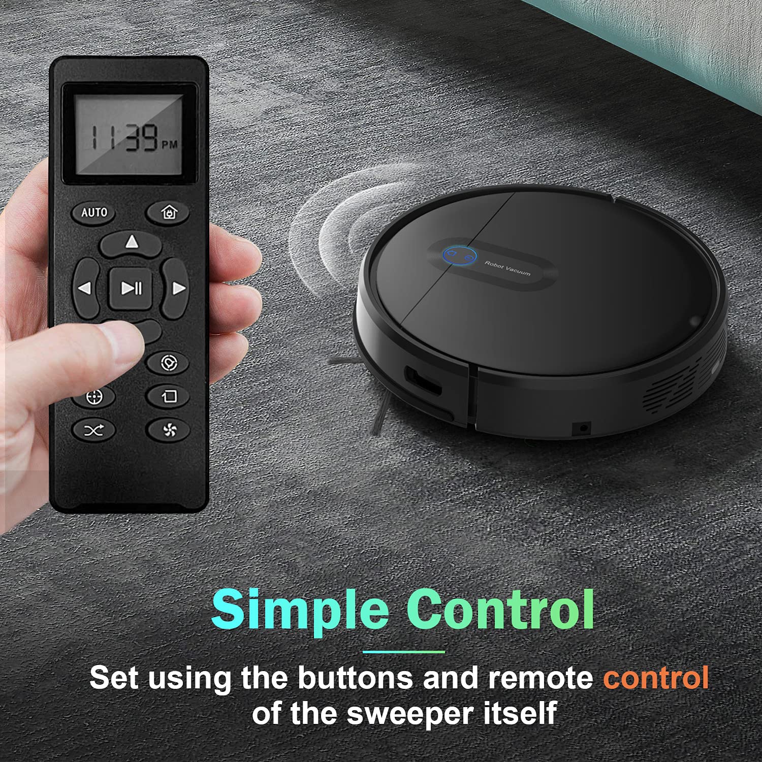 Robot Vacuum, 2000Pa Robotic Vacuum Cleaner with Triple-Filter System, 120-min Runtime Smart Robot Vac Good for Pet Hair, Carpets, Hard Floors, Self-Charging, Black