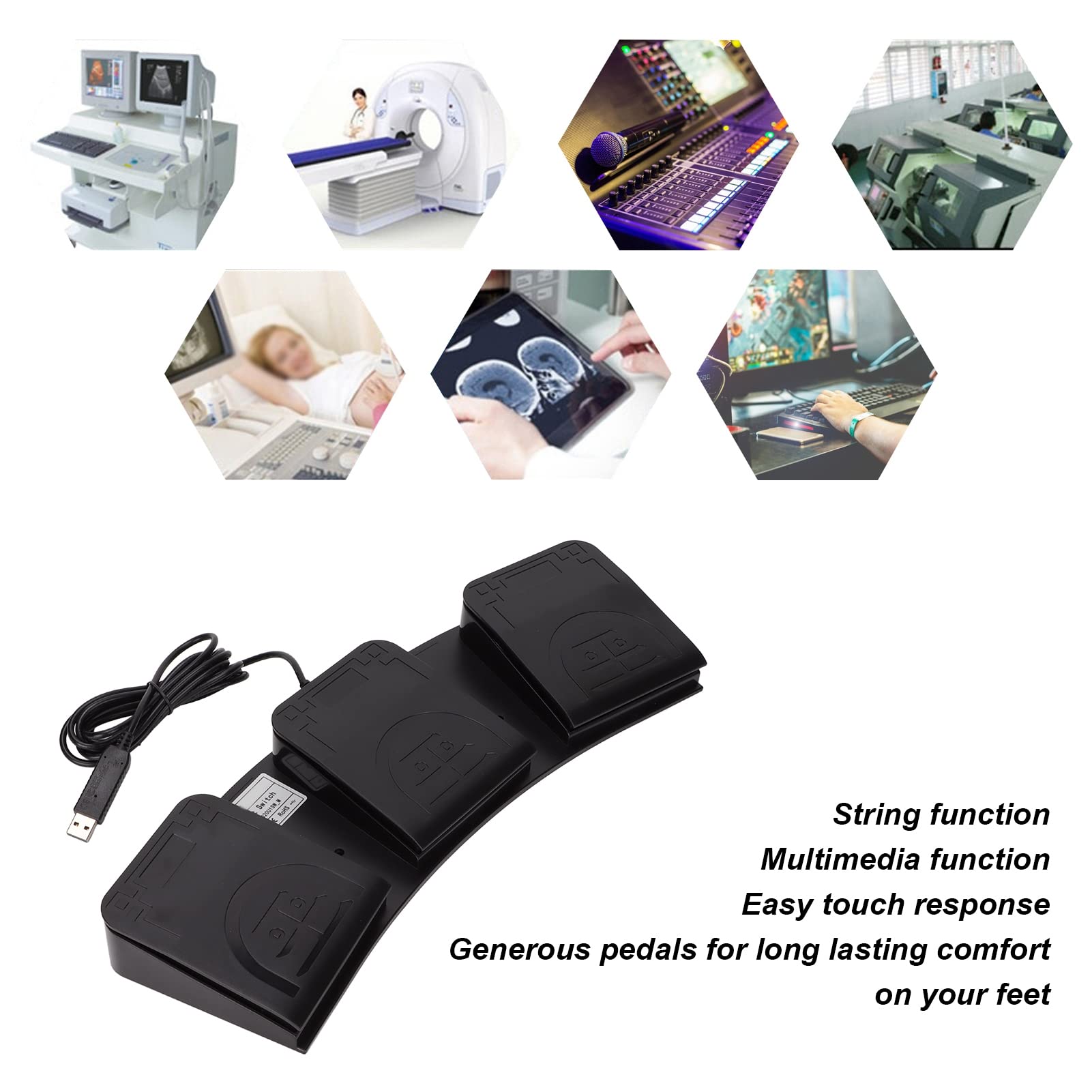 USB Triple Foot Pedal, PC Gaming Foot Pedal, Triple Keys MIDI Controller Mechanical Switch Programmable Computer Keyboard for Playing Games Factory Testing