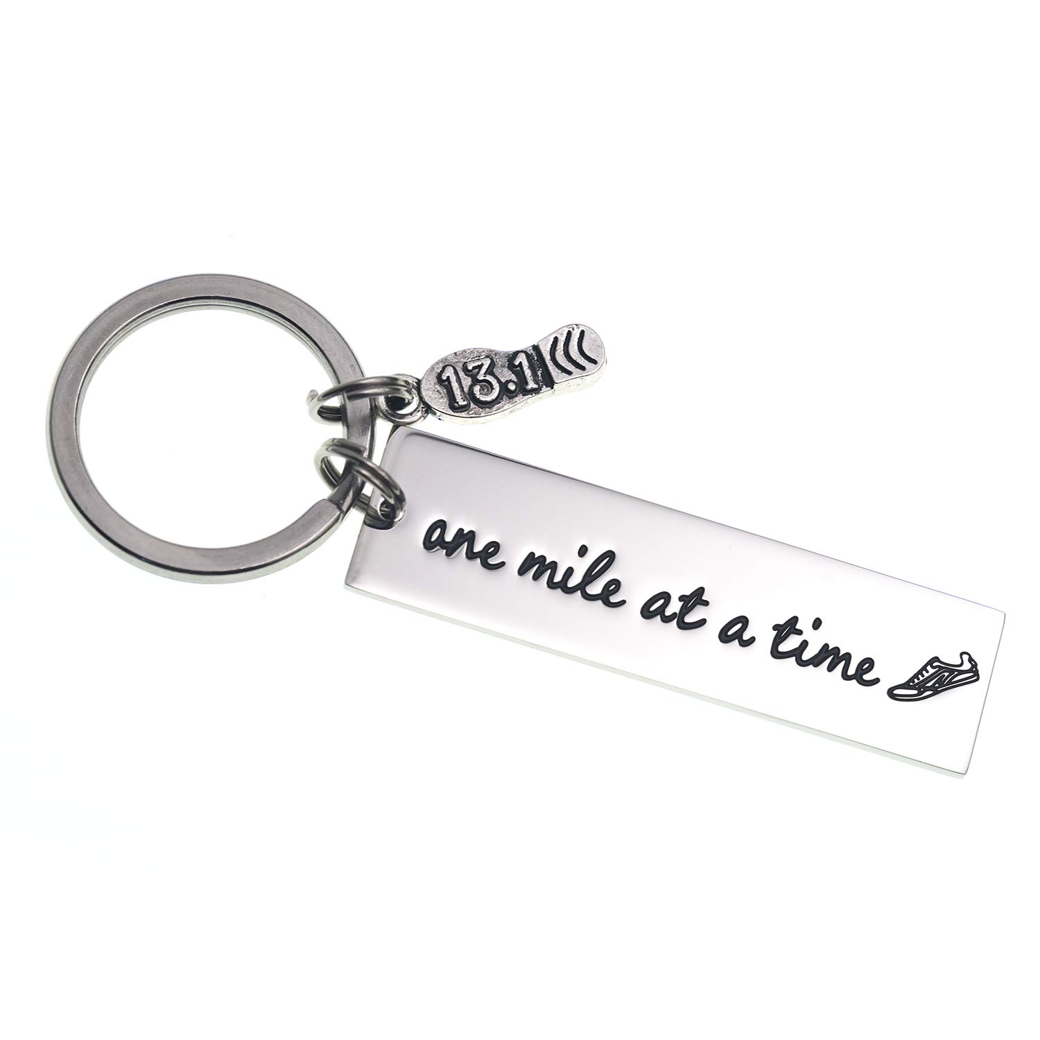 LParkin Runners Cross Country Marathon Keychain Jewelry Coach Training One Mile at A Time Gift for Track and Field Charm Stainless Steel (13.1)