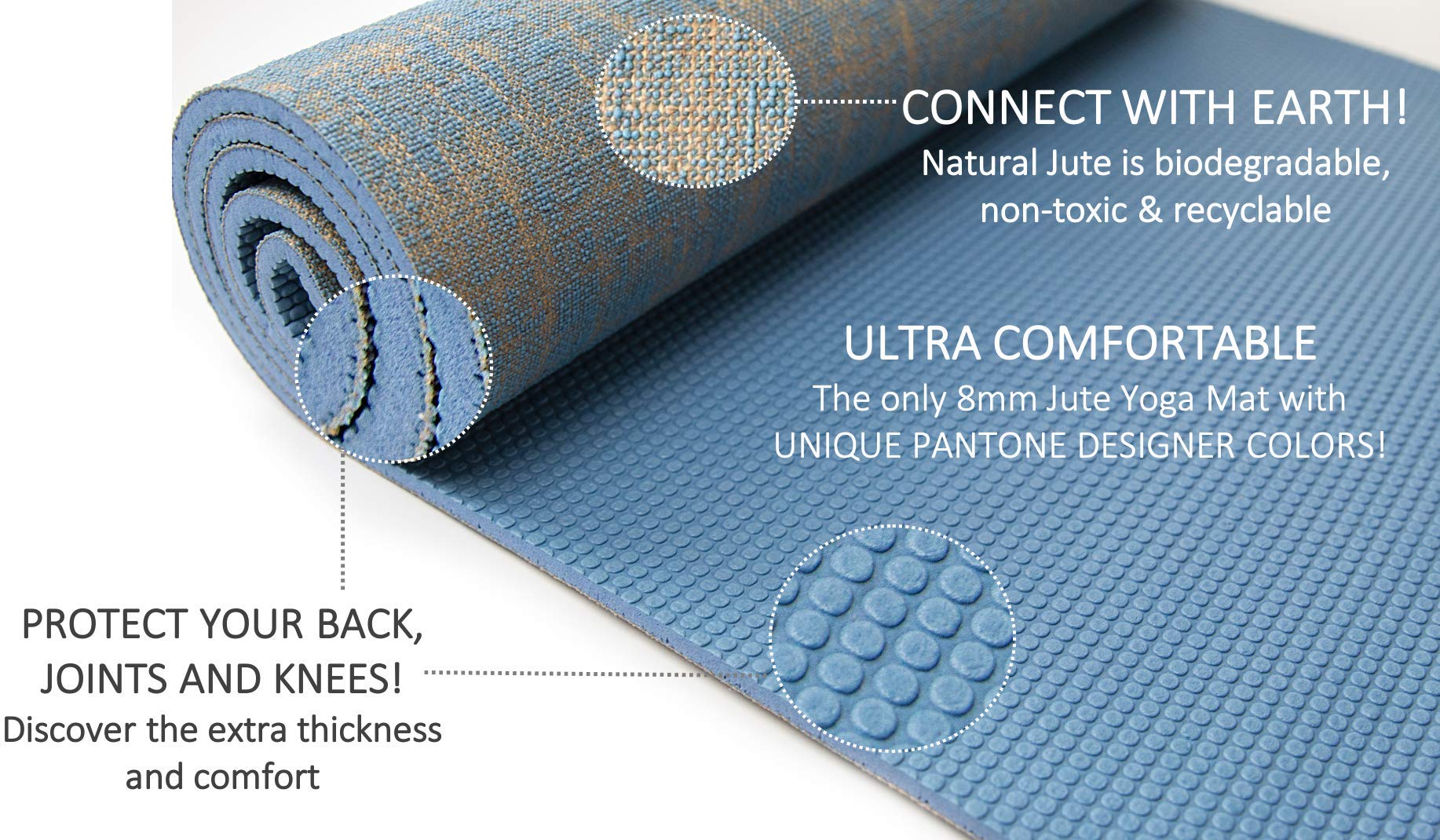 Lottus Life Natural Jute Yoga Mat [New & Improved] Extra Thick 8mm. Reversible. Strong Traction. Durable. Non Toxic. Carrying & Stretching Strap