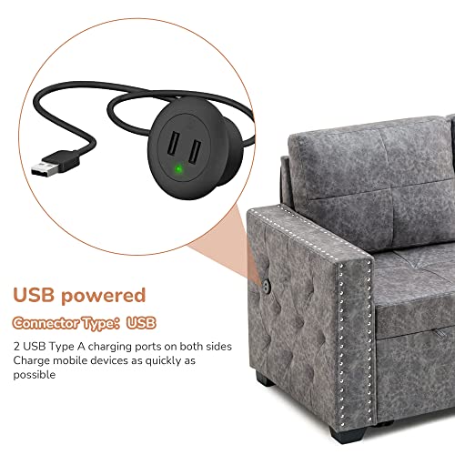 WOJ Life 84" Sectional L Shaped Sofa, Modern Modular Convertible Corner Couch, Two Seats Sofá Bed with 2 USB Chargers, Storage Chaise, Sleeper Independent Use as Coffee Table, Nail Headed, Gray