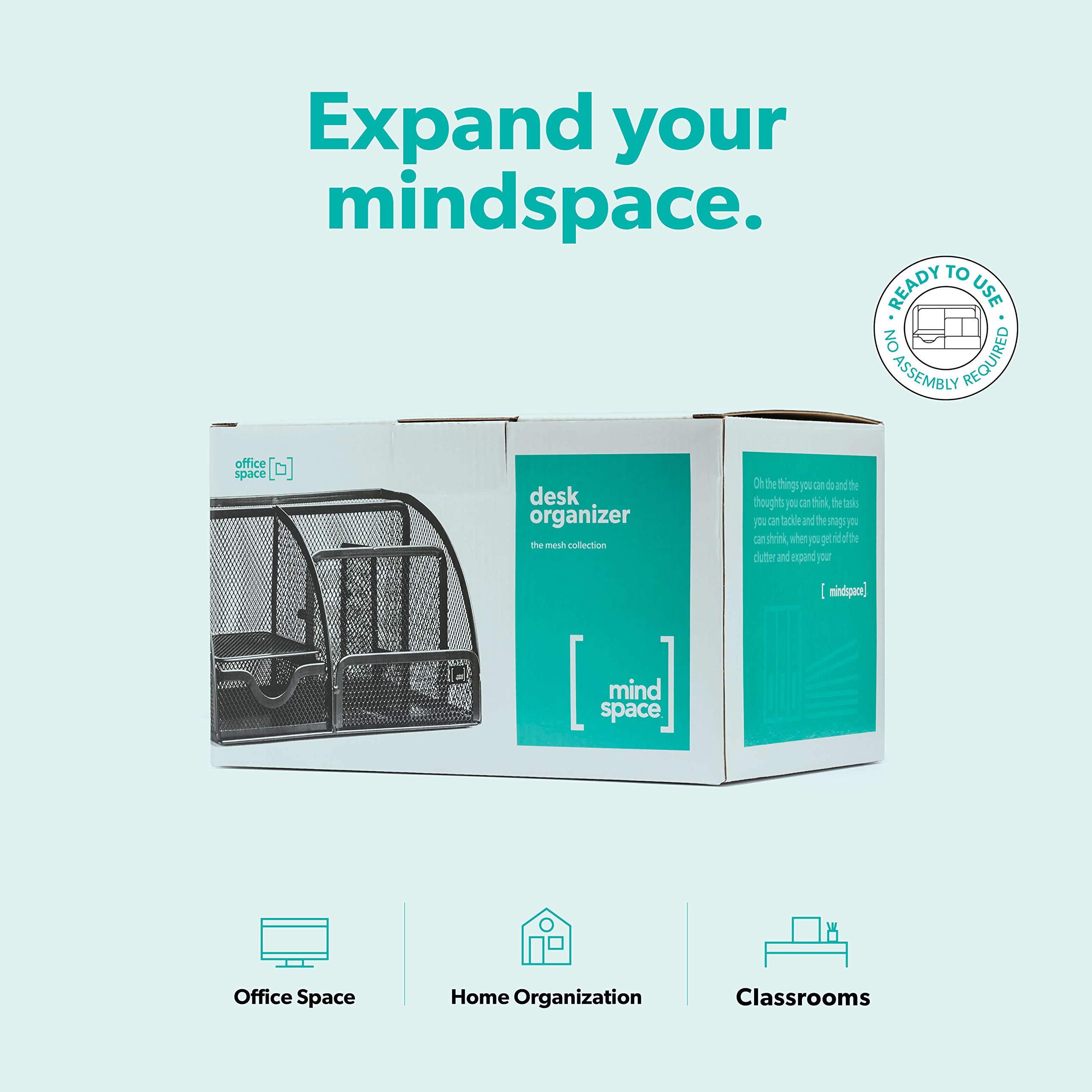 Mindspace Office Desk Organizer with 6 Compartments + Drawer + Pen & Pencil Holder | The Mesh Collection, Silver