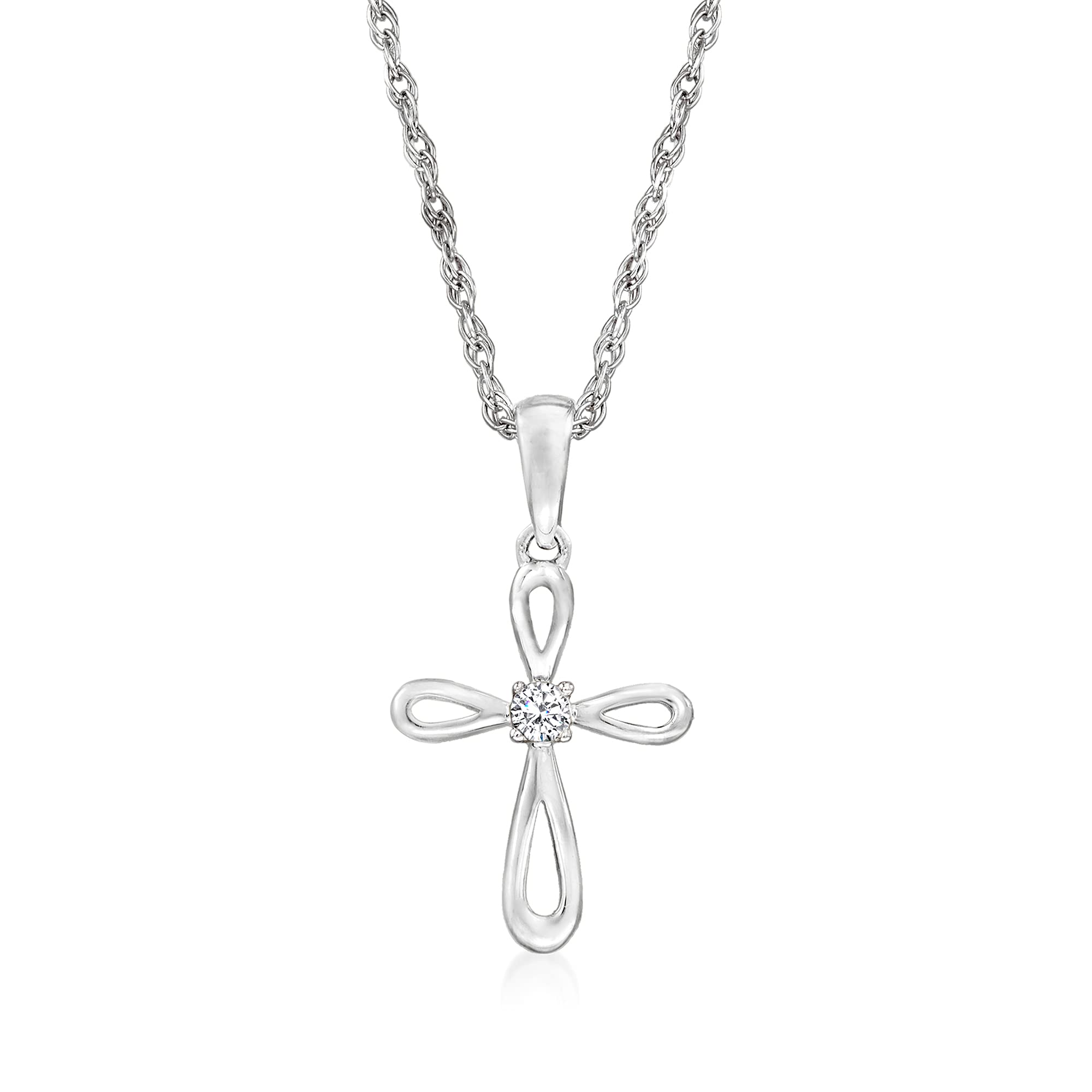 Ross-Simons 14kt White Gold Cross Pendant Necklace With Diamond Accent. 18 inches