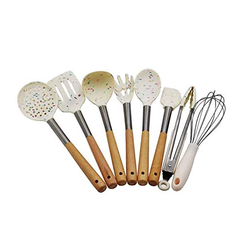 LMMDP Silicone Kitchen Tools Set Cooking Tools Utensils Set Spatula Shovel Soup Spoon with Wooden Handle Special Heat-resistant Design