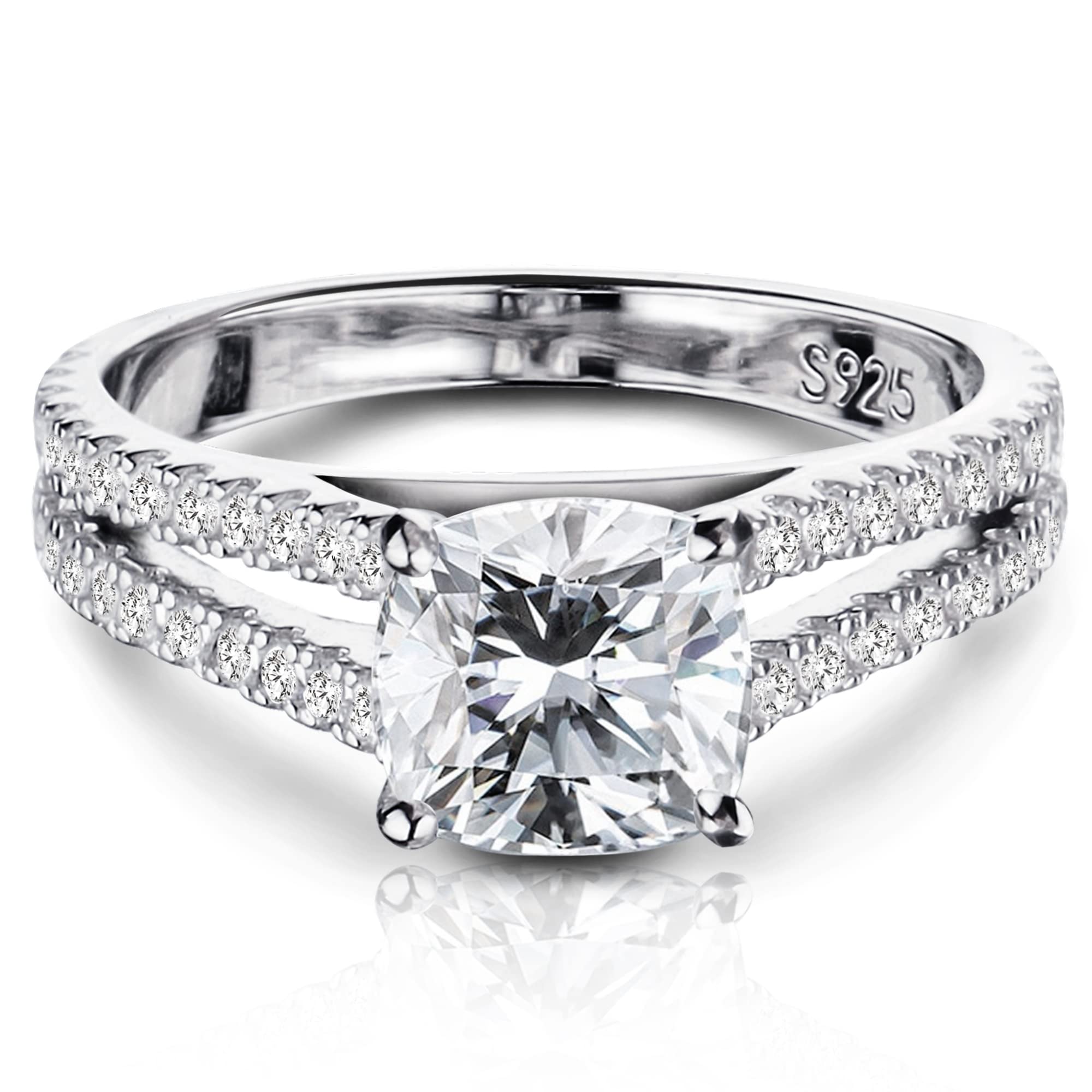 Rinxes Cushion Cut Moissanite Rings 7*7mm 2ct D Color VVS1 925 Silver Moissanite Promise Ring Anniversary Engagement Ring for Women Sizes 5-10 (Moissanite, 8)