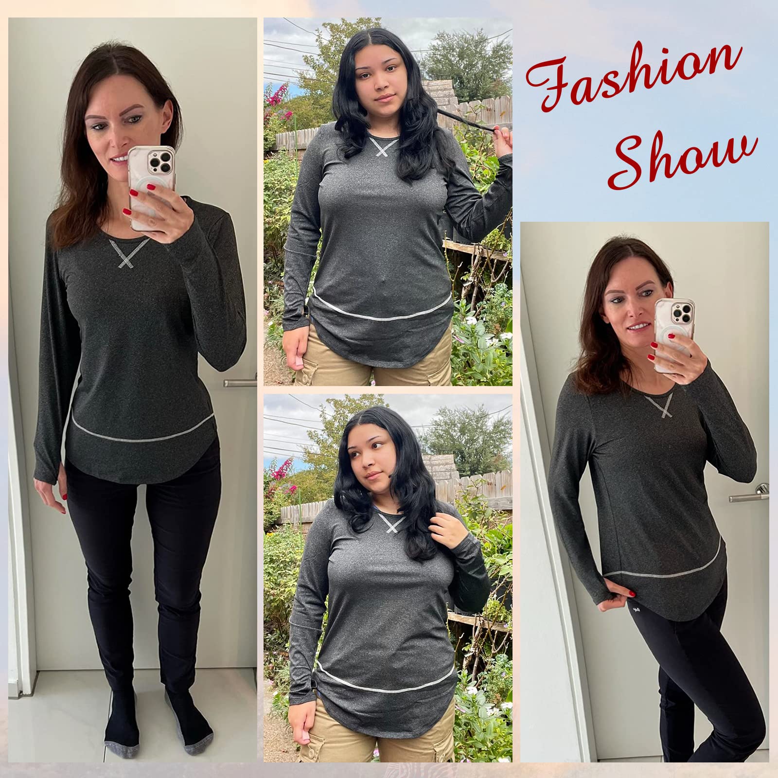 Soneven Women's Thermal Fleece Long Sleeve Workout Shirts Scoop Neck Running Loose Fit Basic Tops(Black, XX-Large)