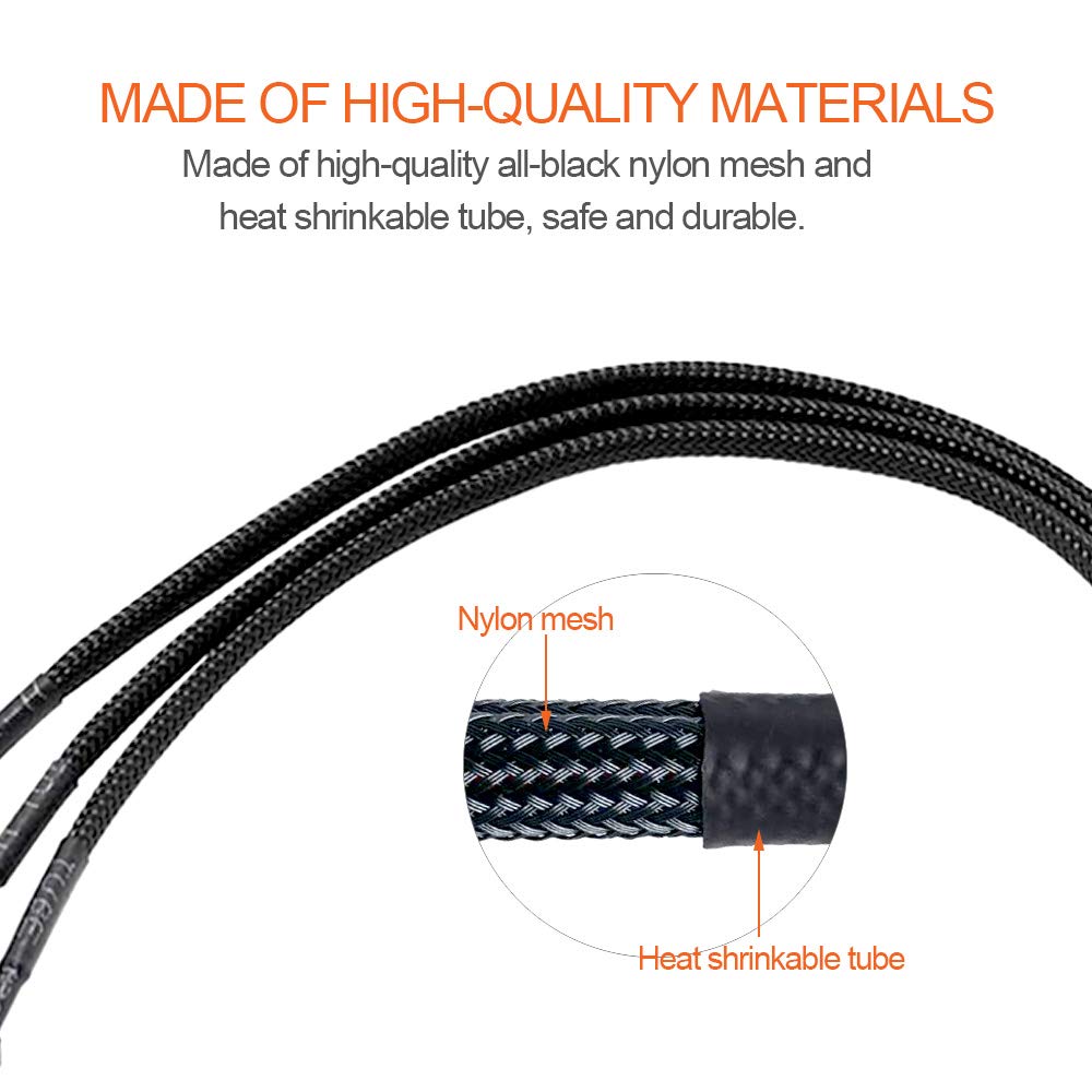 Nscy 2PCS 4 Pin PWM Fan Extension Cable and 4-Pin IDE to 3X 4-Pin Fan Connector, Sleeved Braided Y Splitter, for Computer PC 4 Pin Fan Extension Power Cable, Cooling Fans Cable