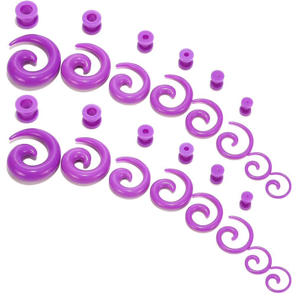 NASAMA 64Pcs Acrylic Gauge Kit Spiral Tapers Tunnels Plugs 14G-00G Ear Gauge Stretching Kit (Purple)