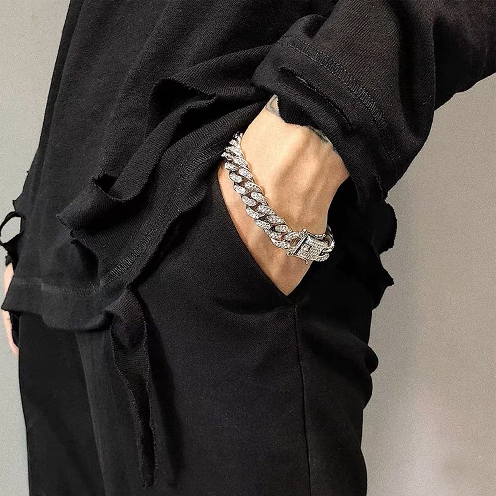 Tevemy 18mm Cuban bracelet 18k or White Gold Plated Zirconium Cuban Miami Cuban Bracelet for Men
