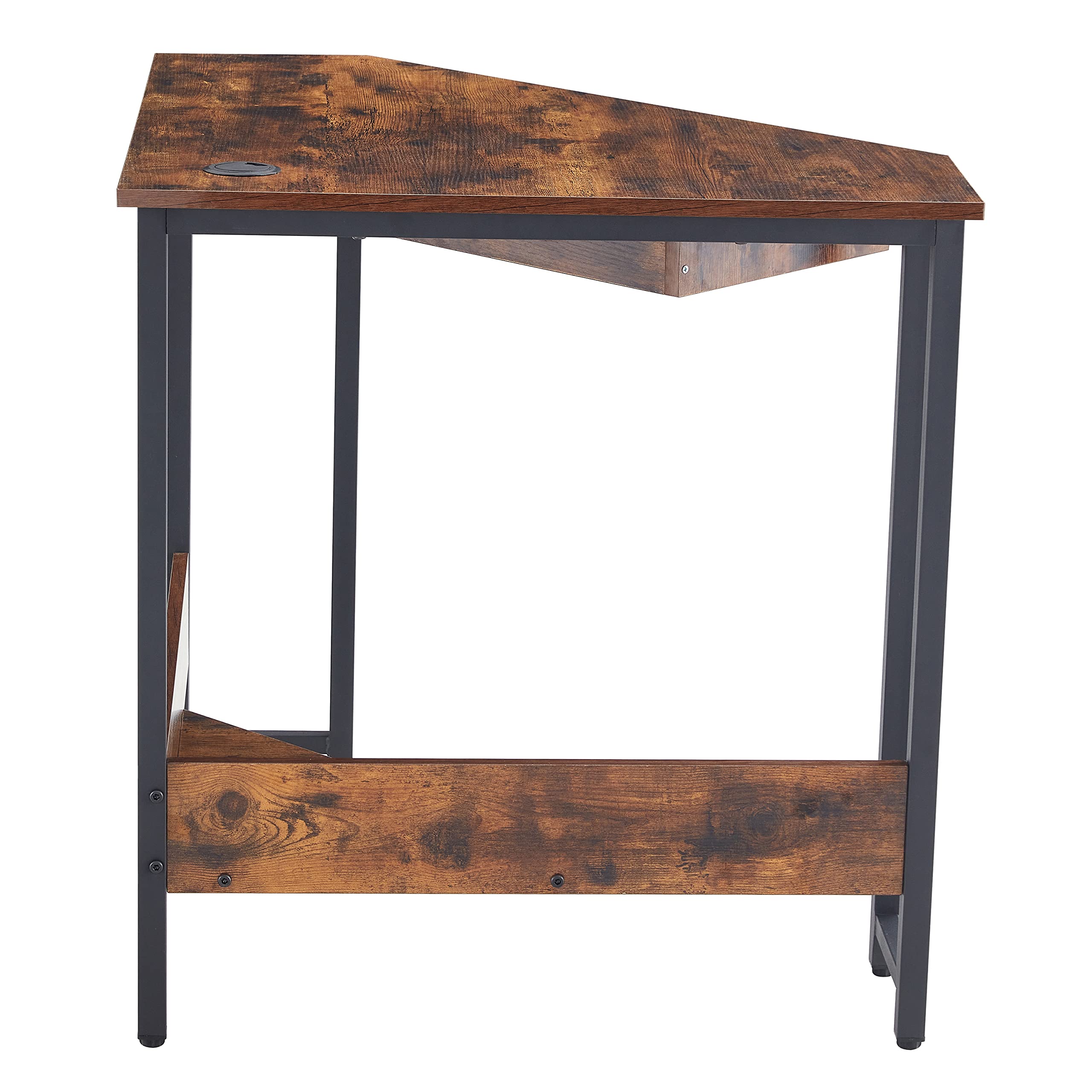 LiviNest Triangle Corner Desk - Smooth Keyboard Tray Storage Shelves Computer Corner Furniture - Home Office Laptop PC Writing Study Tables for Small Workstation Living Room Bedroom Brown