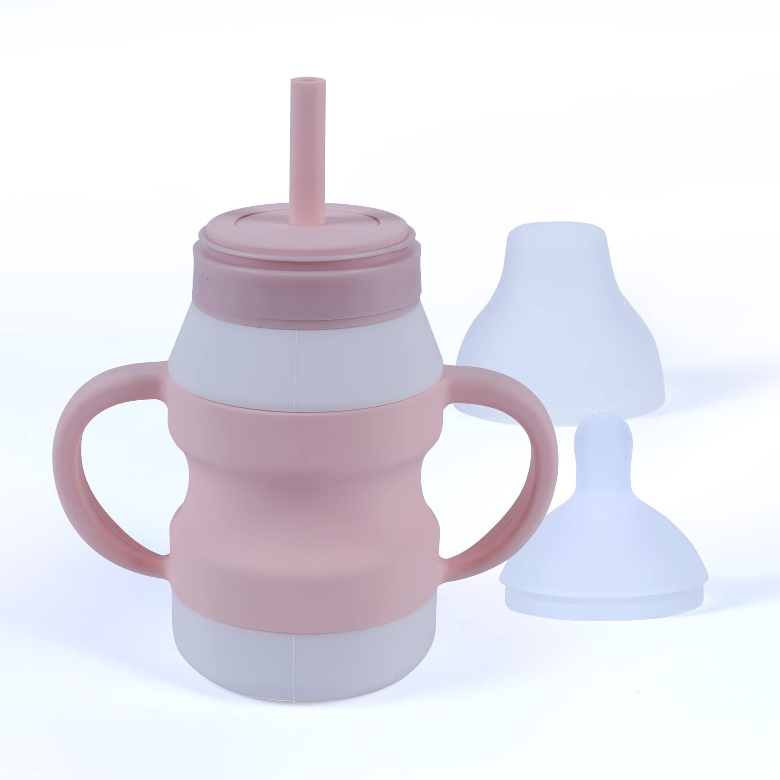 YRHH Toddler Sippy Cups with Straws-Spill Proof Silicone Transition Straw Sippy Cup for 6+ Months Baby, 6 Ounce (Pink)