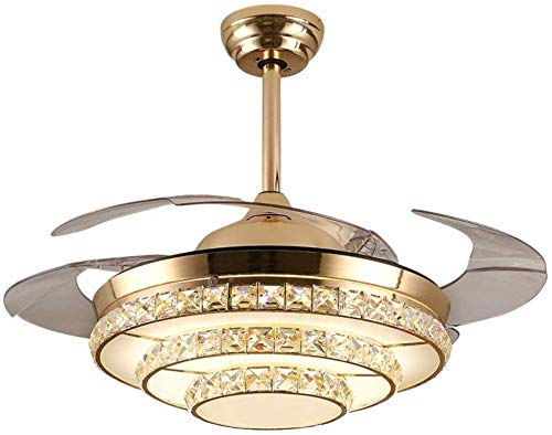 Lighting Groups 42 Inch Invisible Ceiling Fan with 3-Color Changing Light Remote Control Retractable Blades Fandelier for Living Room Dining Room Reversible Ceiling Fan with Indoor Lights (Gold D)