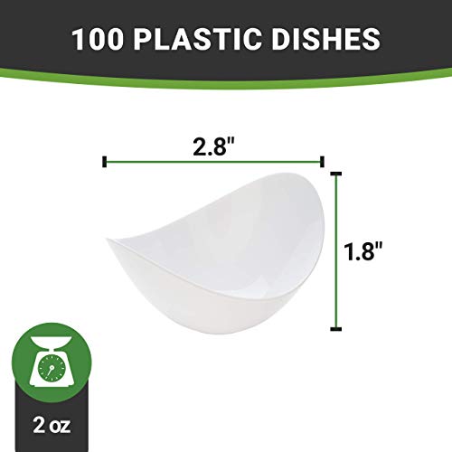Restaurantware 2 Ounce Sauce Dishes 100 Oval Dipping Cups - Mini Sized Disposable White Plastic Soy Sauce Bowls Unique Design For Appetizers Sauces Small Bites At Buffets Or Parties