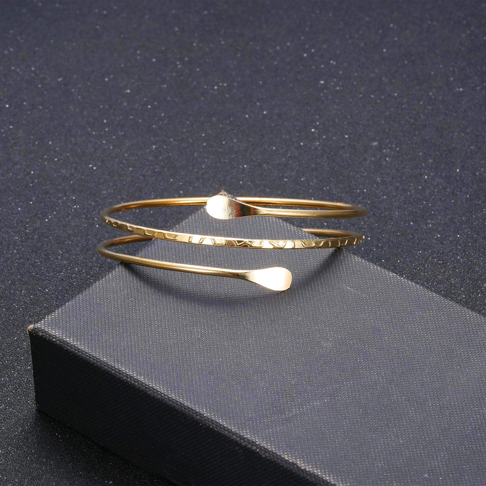 LOLIAS 7 Pcs Arm Cuff Upper Arm Band Cuff Bracelet Minimalist Simple Coil Bangle for Women Silver Gold Adjustable Armband Set