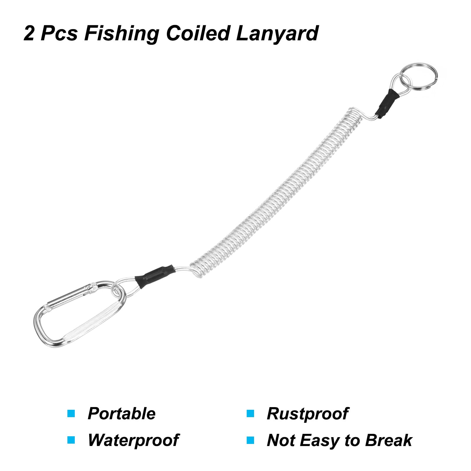 PATIKIL 3.9ft Fishing Tool Lanyard, 2 Pack Safety Cord Spiral Lanyard Tether Retractable with Metal Clip Keychain for Boating Kayak, Clear