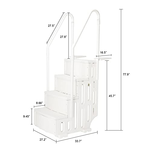 VINGLI Pool Ladder Heavy-Duty 4 Safety Step for Above Ground Pools Stair Entry System with Handrails, 33.5β x 27.2" x 77.9", 400lb, White