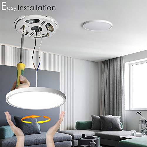 TALOYA Flush Mount 12 Inch Ceiling Light (Milk White Shell), 20W Surface Mount LED Light Fixture for Bedroom Kitchen,3 Color Temperatures in One(3000k/4000k/6500k),0.94 Inch Thickness Round